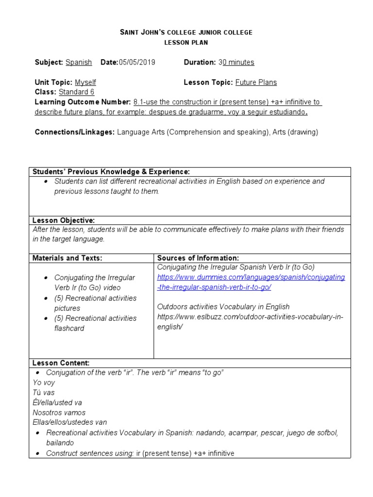 Future Plans with "Ir" in Spanish | PDF | Grammatical Conjugation ...