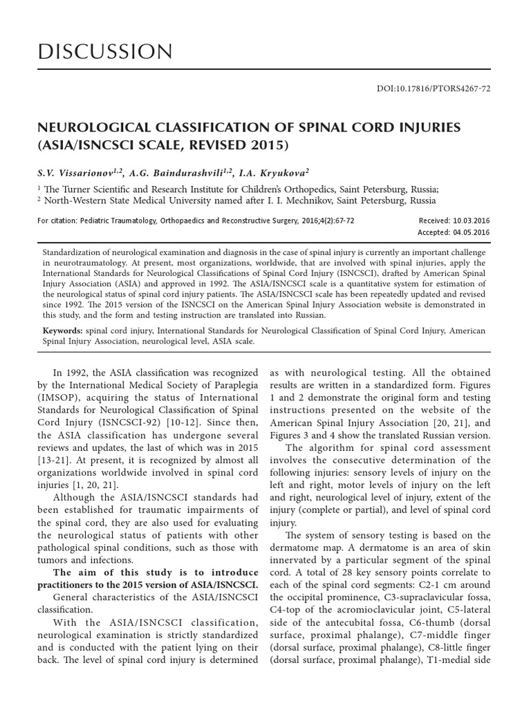 Discussion: Neurological Classification of Spinal Cord Injuries (Asia ...