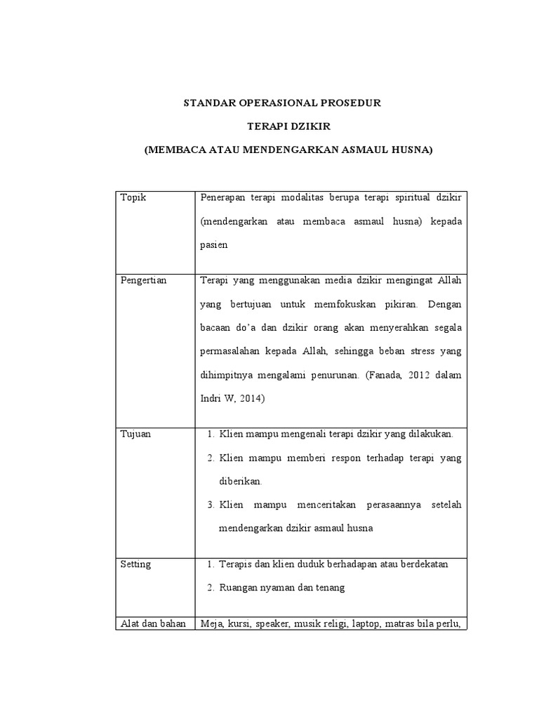 SOP Terapi Dzikir | PDF