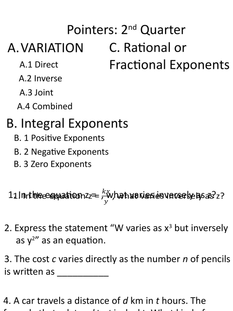 Pointers Grade 9 Q2 | PDF | Exponentiation | Equations