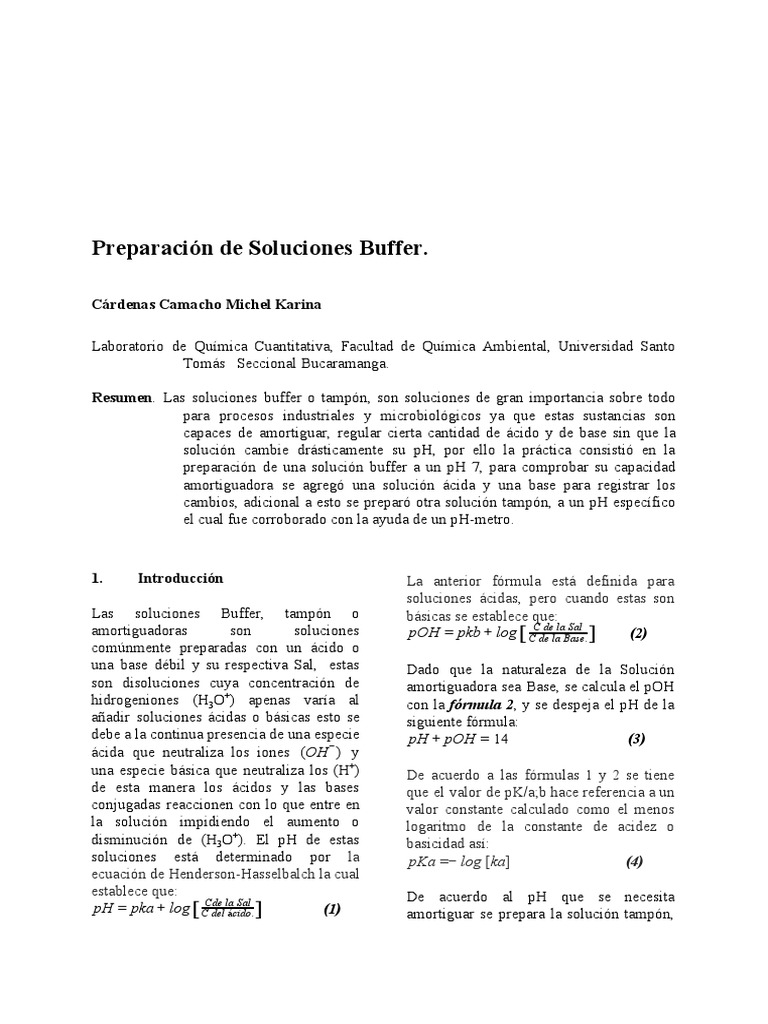 Preparacion de Soluciones Buffer PDF | PDF