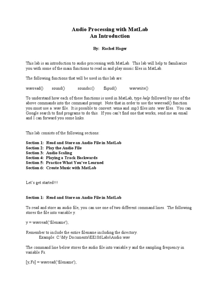 Audio Processing With MatLab | PDF | Sampling (Signal Processing) | Sine
