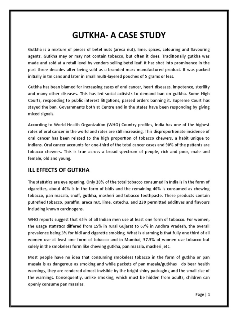 Gutkha-A Case Study: Ill Effects of Gutkha | PDF | Tobacco Smoking ...