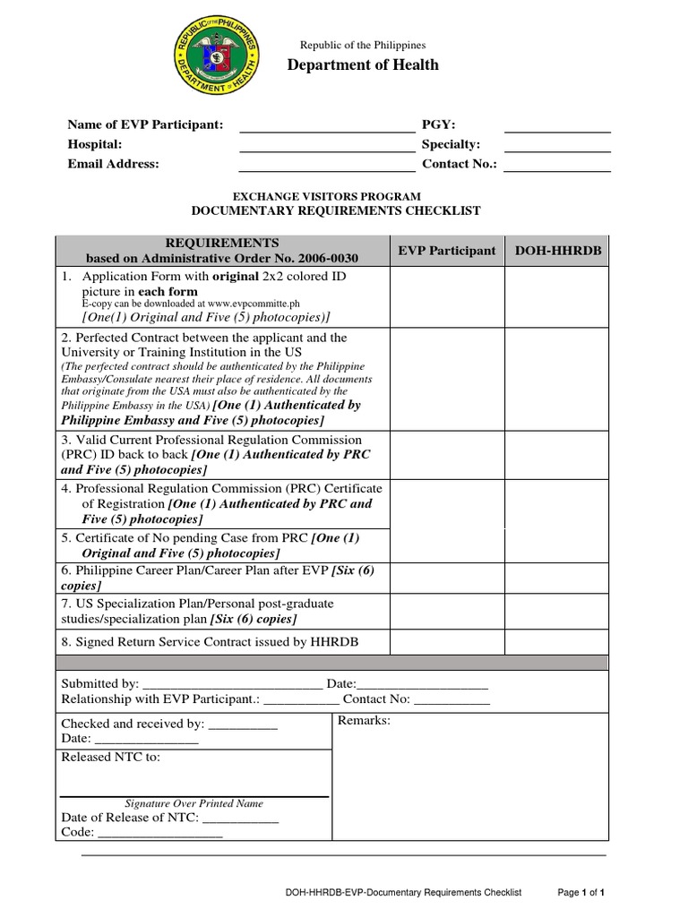 EVP_Checklist of Requirements