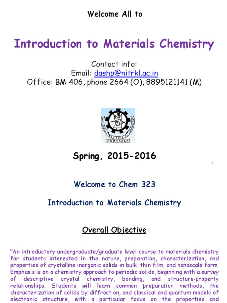An Introduction to Materials Chemistry: Syllabus and Course Overview ...