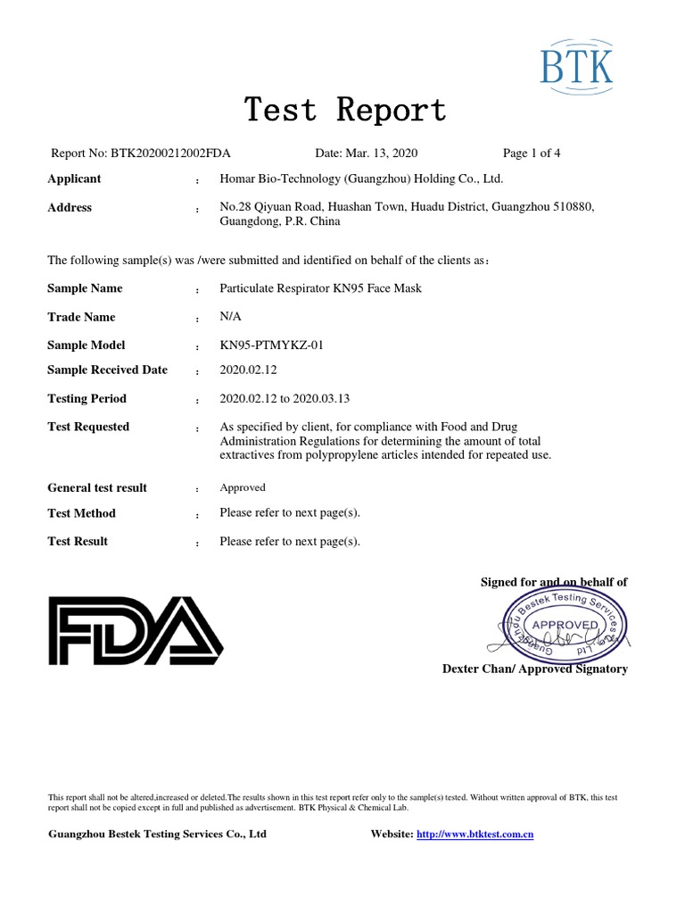 Test Report: Applicant Address | PDF | Food And Drug Administration ...