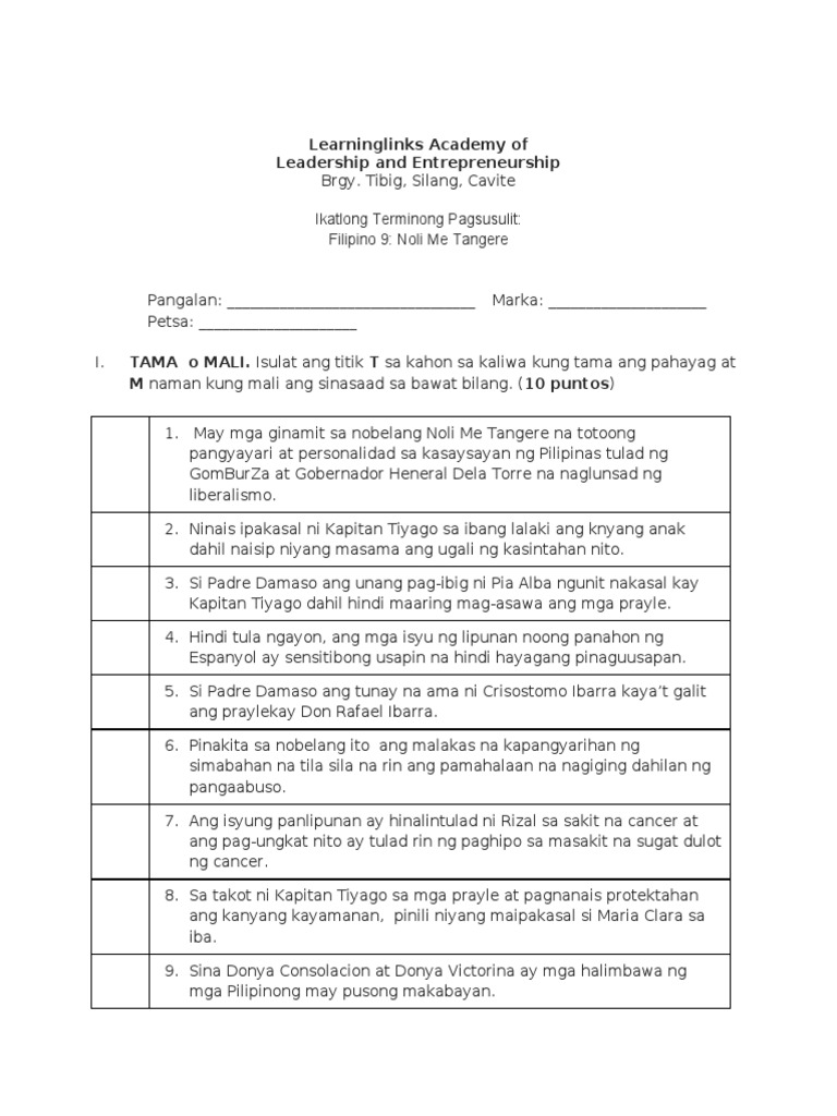Filipino Exam 93 Rdterm | PDF