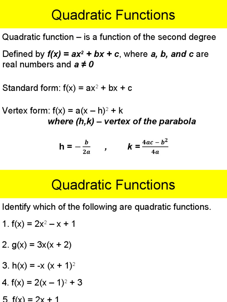 Definition of Quadratic Function | PDF | Quadratic Equation | Abstract ...