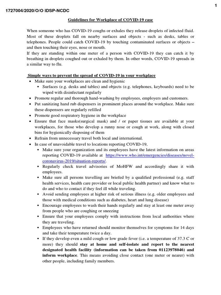 Workplace COVID-19 Disinfection Guidelines | PDF | Hygiene | Hand Washing
