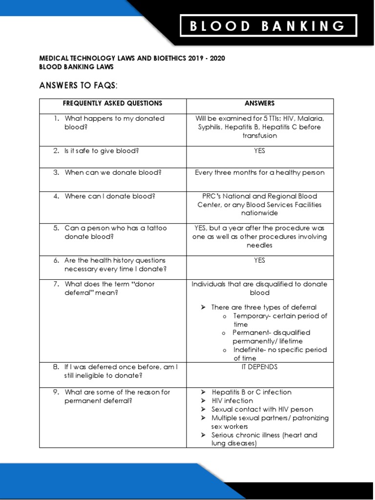 Blood Banking: Answers To Faqs | PDF | Blood Donation | Blood Transfusion
