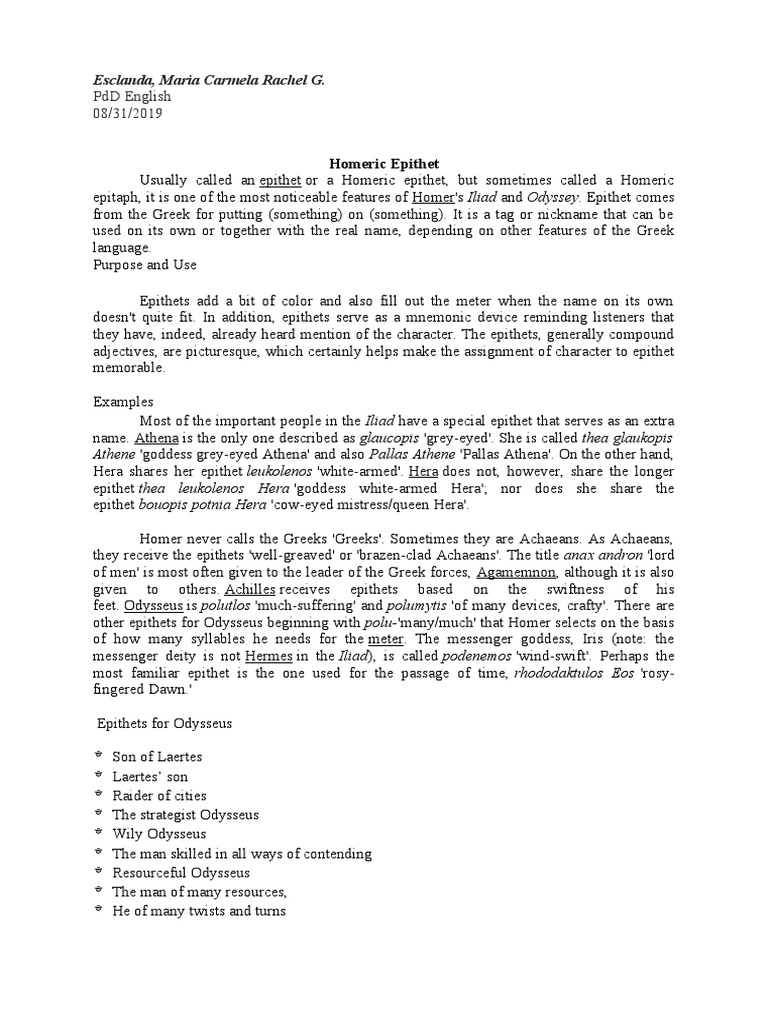 Esclanda Epithets | PDF | Odysseus | Athena