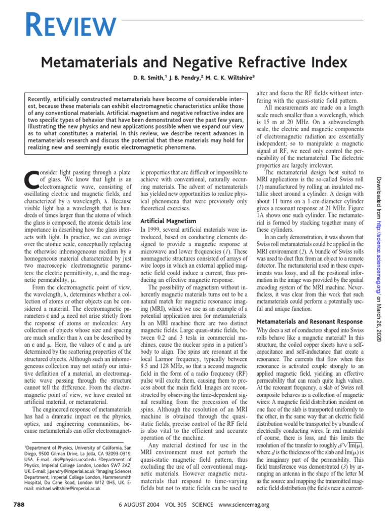 Metamaterials and Negative Refractive Index | PDF | Metamaterial | Electrodynamics