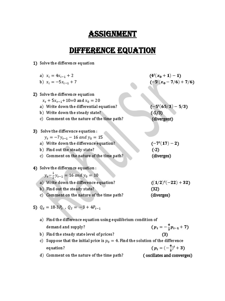 Assignment Difference Equation | Download Free PDF | Recurrence Relation | Interest