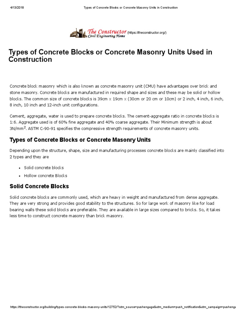 Types of Concrete Blocks or Concrete Masonry Units in Construction ...