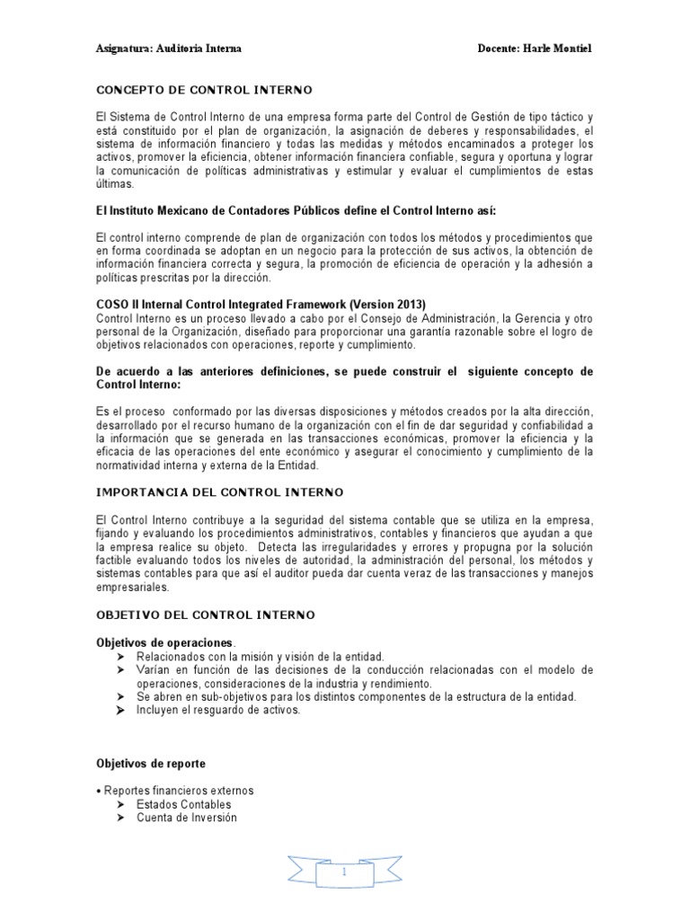 Concepto de Control Interno | PDF | Contabilidad | Contralor