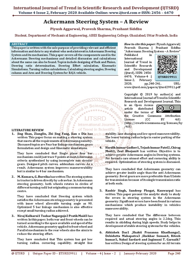 Ackermann Steering System - A Review | PDF