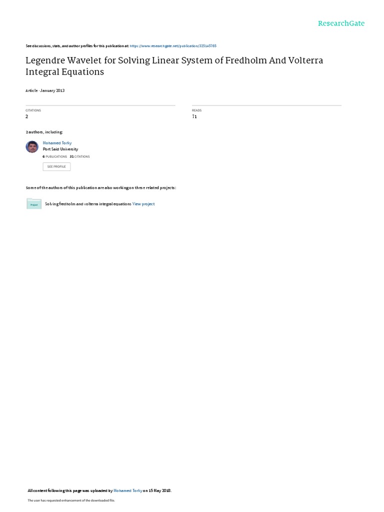 Legendre Wavelet For Solving Linear System Of Fredholm And Volterra
