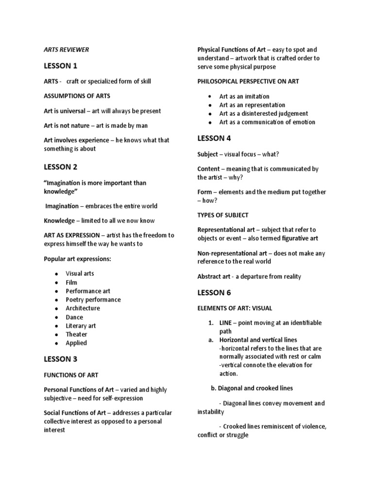 Lesson 1: Arts Reviewer | PDF | Composition (Visual Arts) | Aesthetics