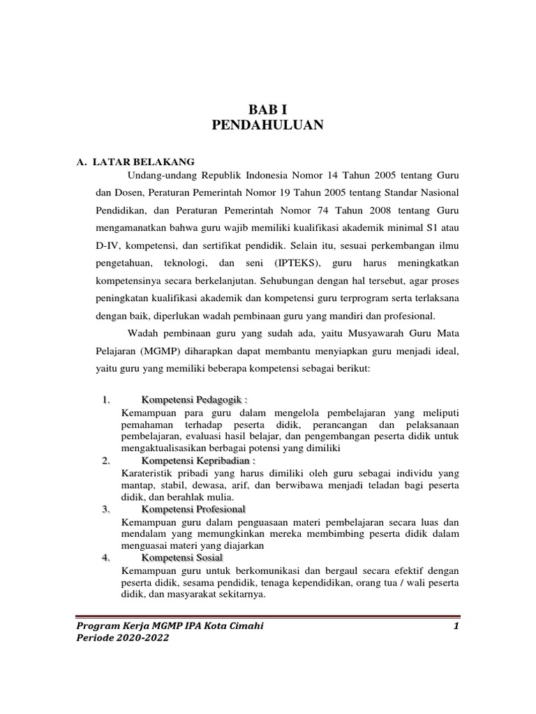 Program Kerja MGMP IPA Periode 2020-2022 | PDF