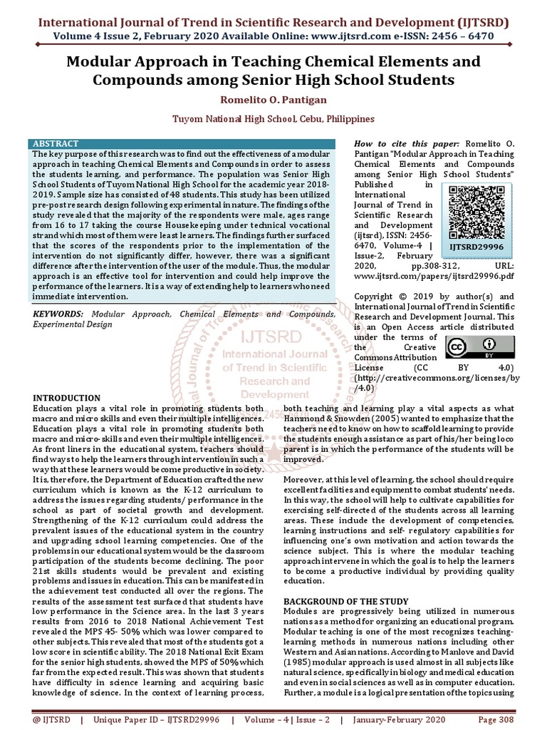 60 Modular Approach in Teaching Chemical Elements and Compounds Among ...