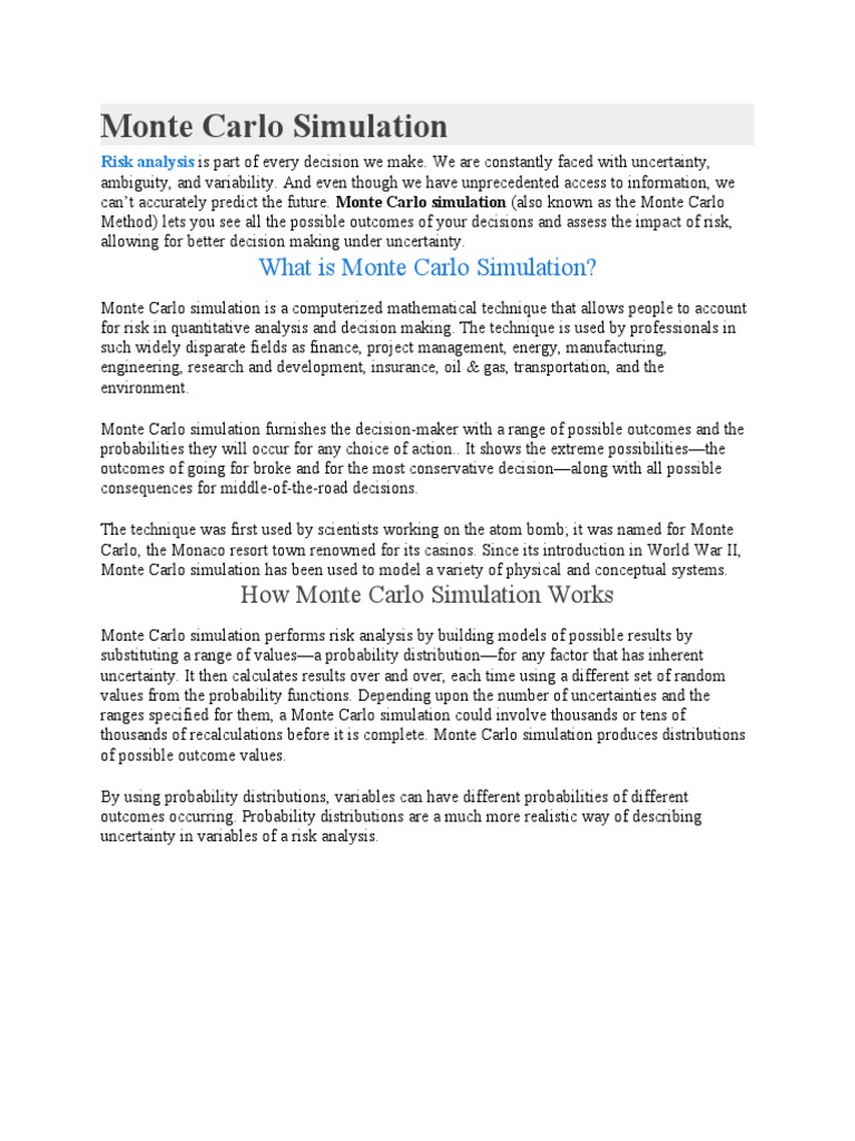 Monte Carlo Simulation Explained | PDF | Monte Carlo Method ...