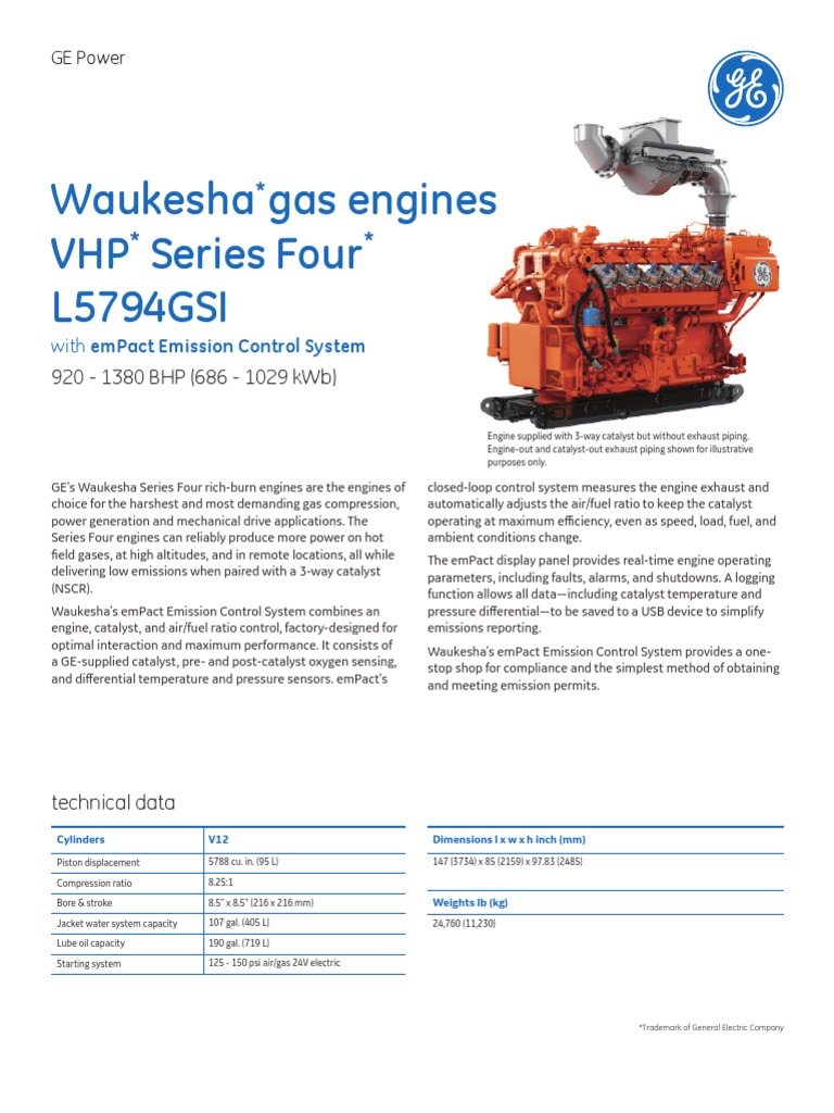 Waukesha VHP L5794gsi Product Sheet | PDF | Engines | Exhaust Gas