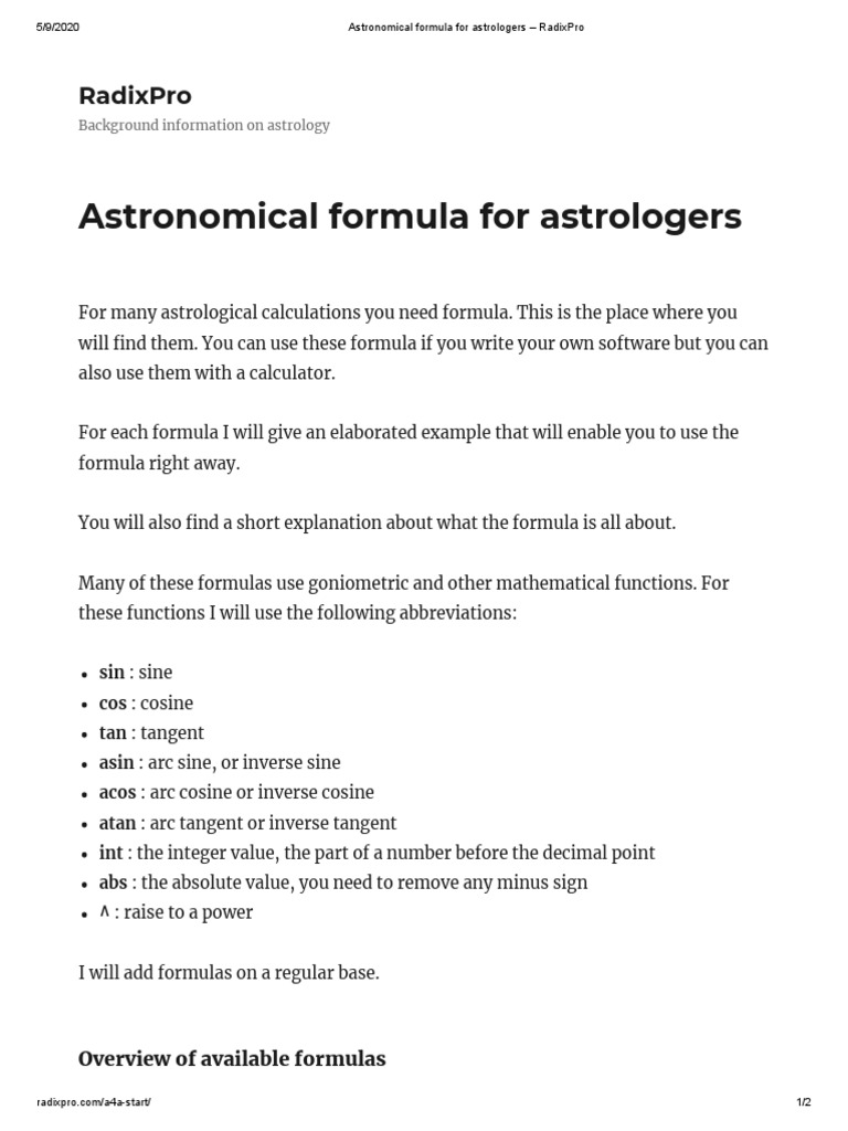 Astronomical Formula For Astrologers 01 | PDF
