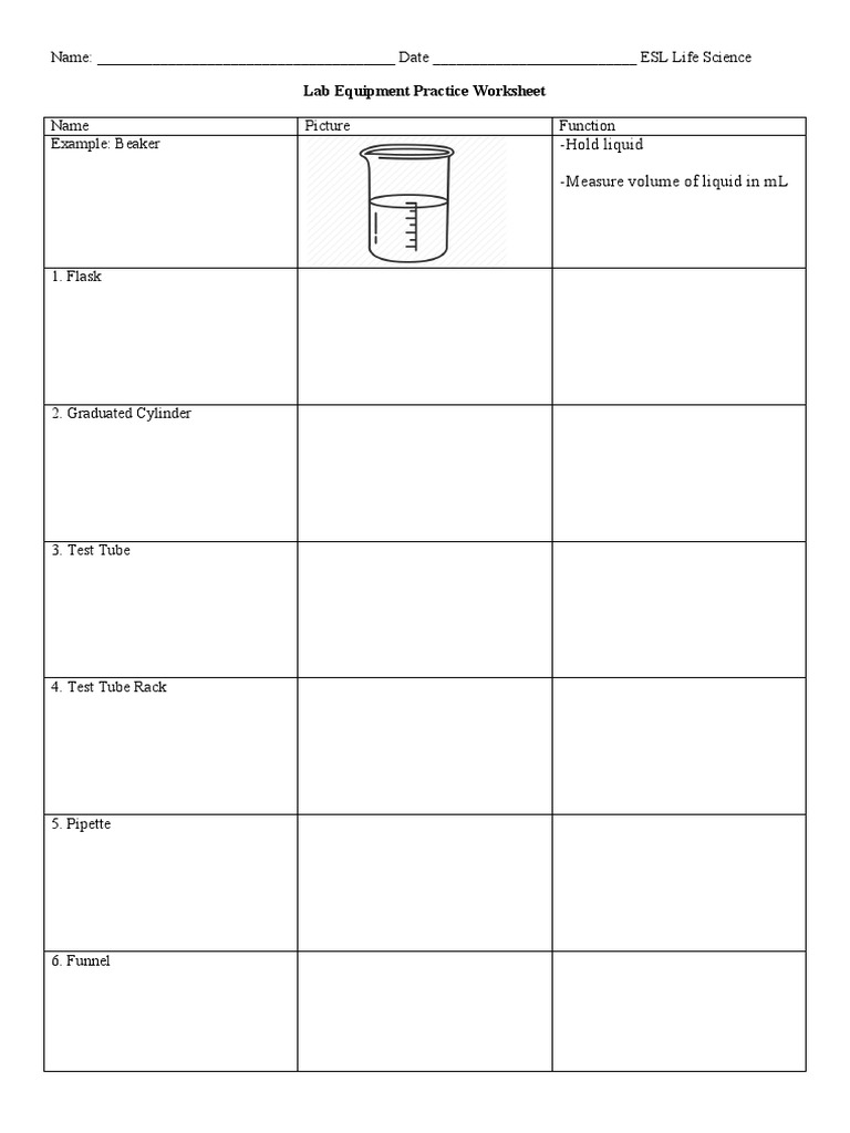 Lab Equipment Practice Worksheet | PDF | Science & Mathematics