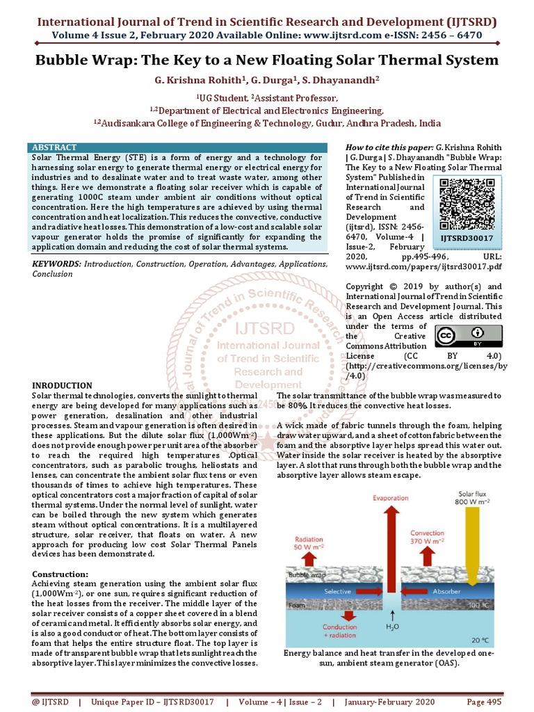 Bubble Wrap The Key To A New Floating Solar Thermal System | PDF ...