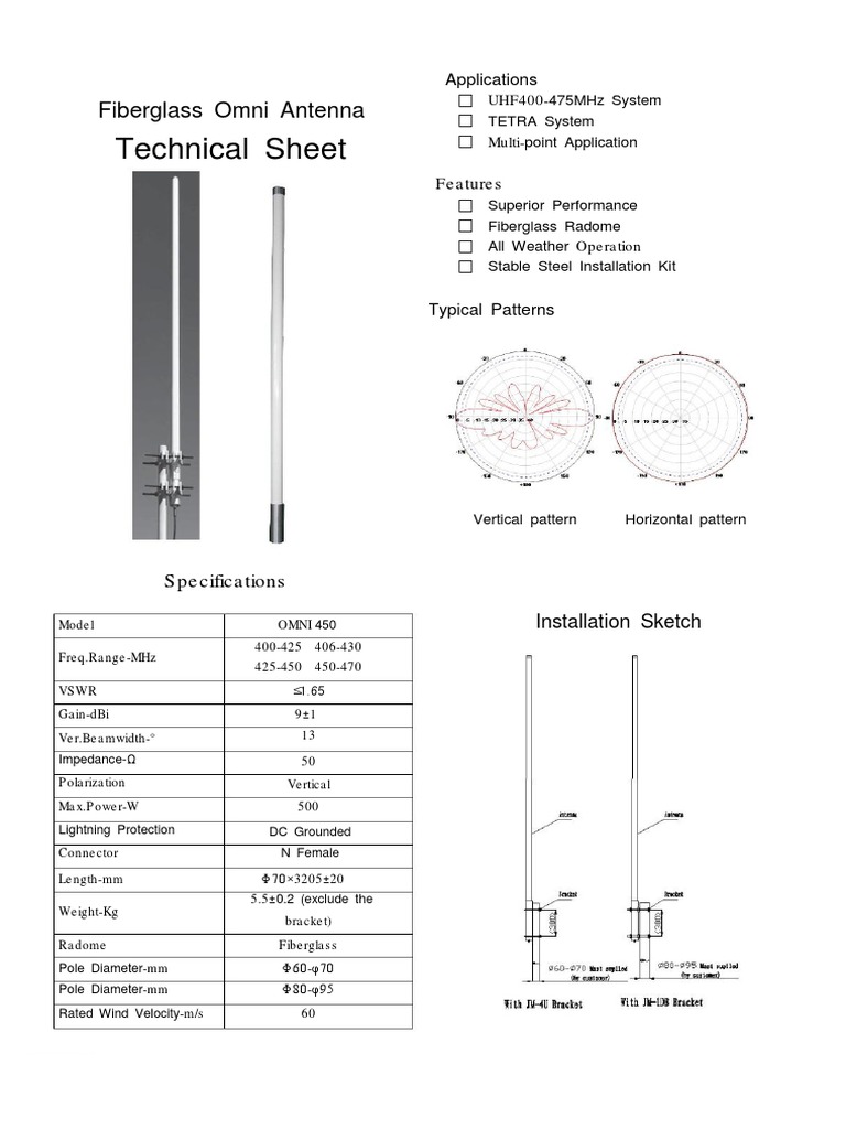 Technical Sheet: Fiberglass Omni Antenna | PDF | Computers