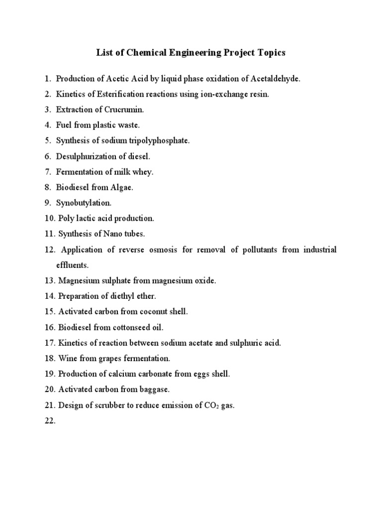 List of Chemical Engineering Project Topics | PDF | Science & Mathematics