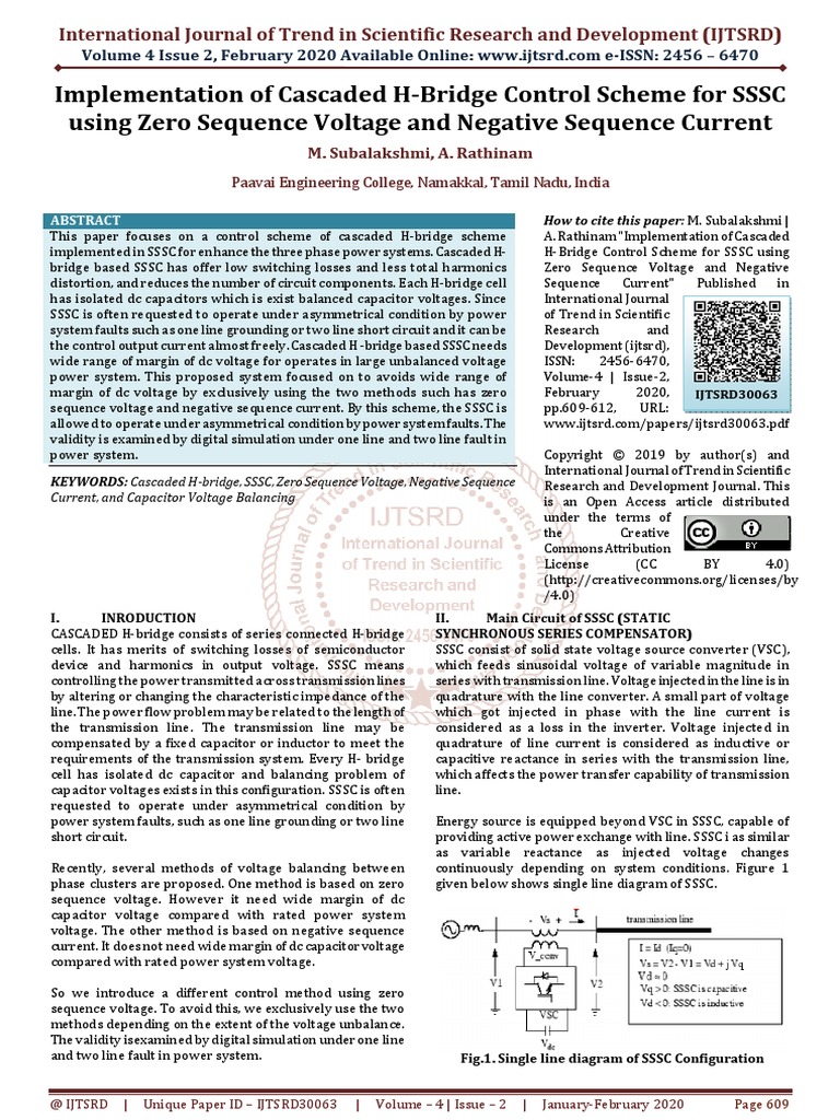 Implementation of Cascaded H Bridge Control Scheme For SSSC Using Zero Sequence Voltage and ...