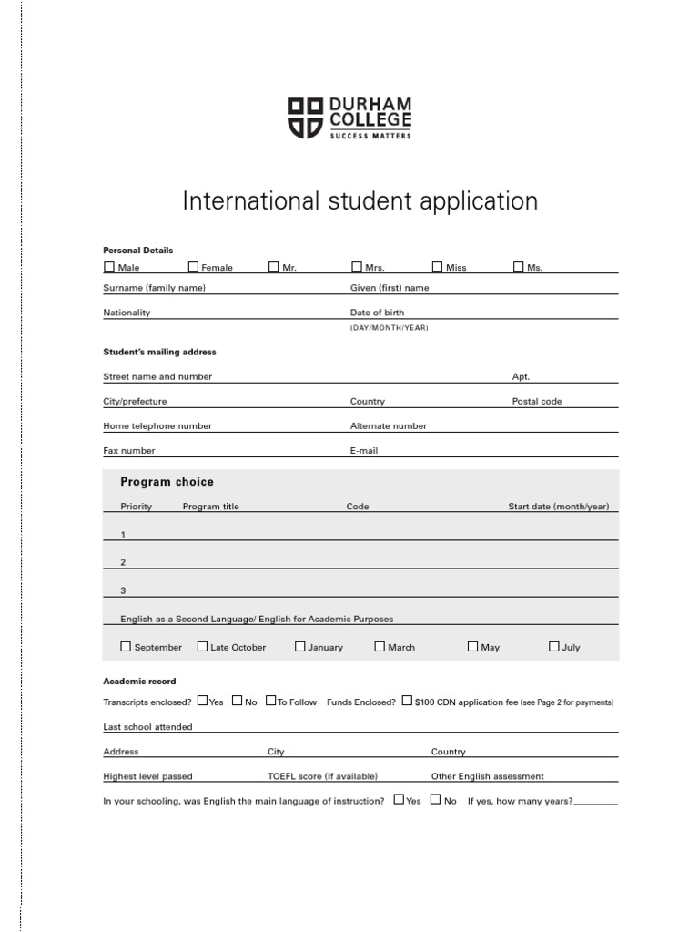 Durham College Application Form | Download Free PDF | Mail | Visa Inc.