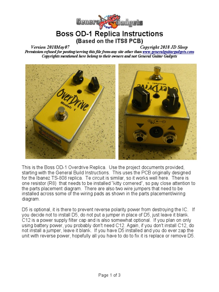 Boss OD-1 Replica Instructions: Based On The ITS8 PCB | PDF | Printed ...