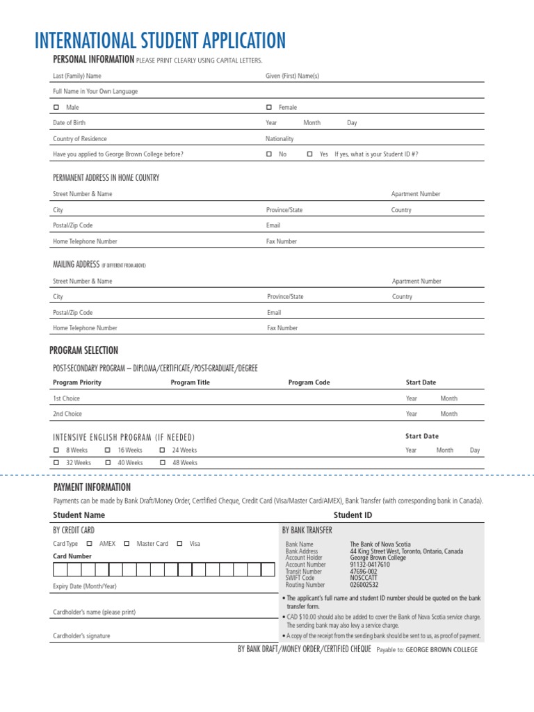 George Brown College Application Form | PDF | Money Order | Cheque