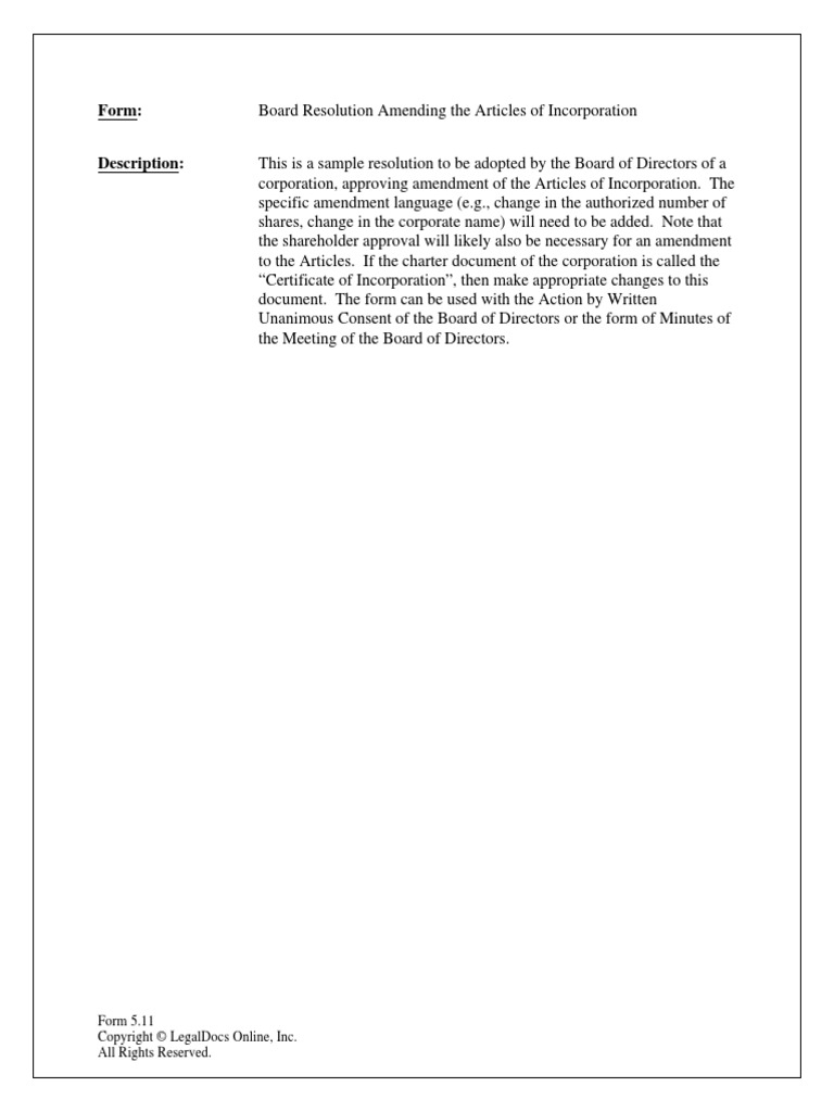 5.11 Board Resolution Amending The Articles of Incorporation PDF | PDF ...