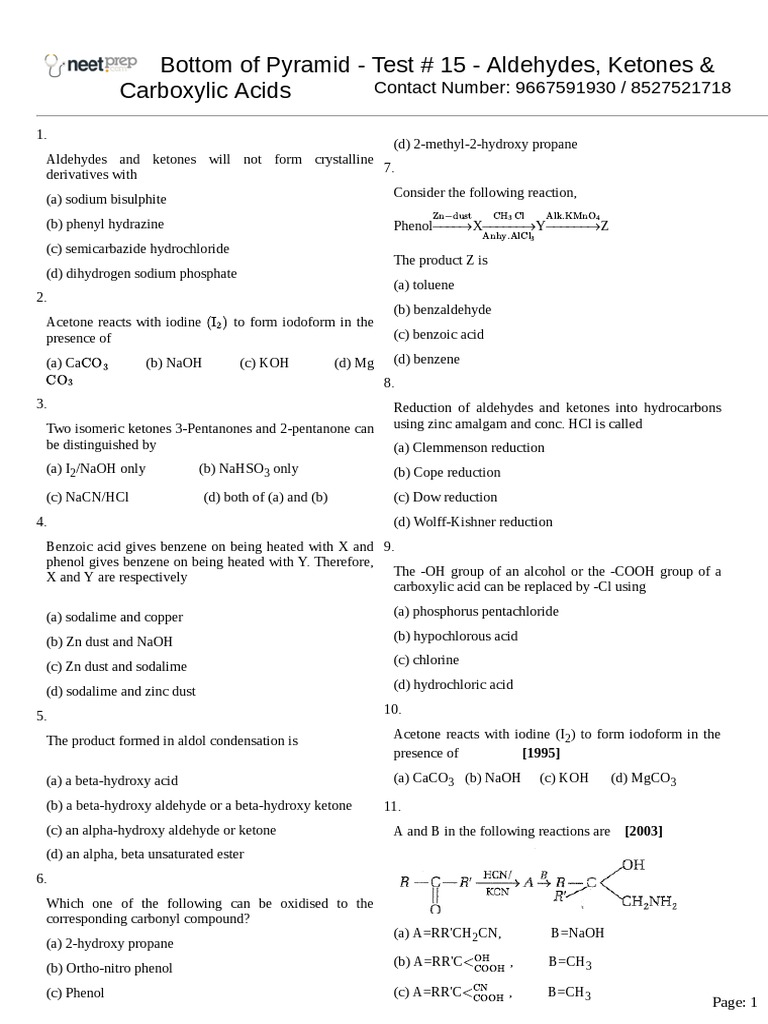 Bottom of Pyramid - Test # 15 - Aldehydes, Ketones & Carboxylic Acids ...
