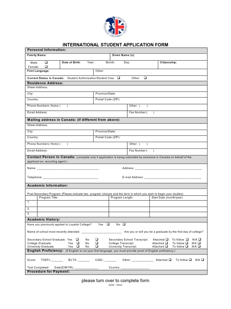 Loyalist College of Applied Arts & Technology Application Form | PDF