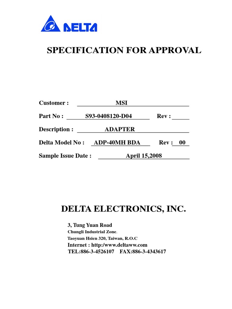 Specification For Approval: Delta Electronics, Inc | PDF ...