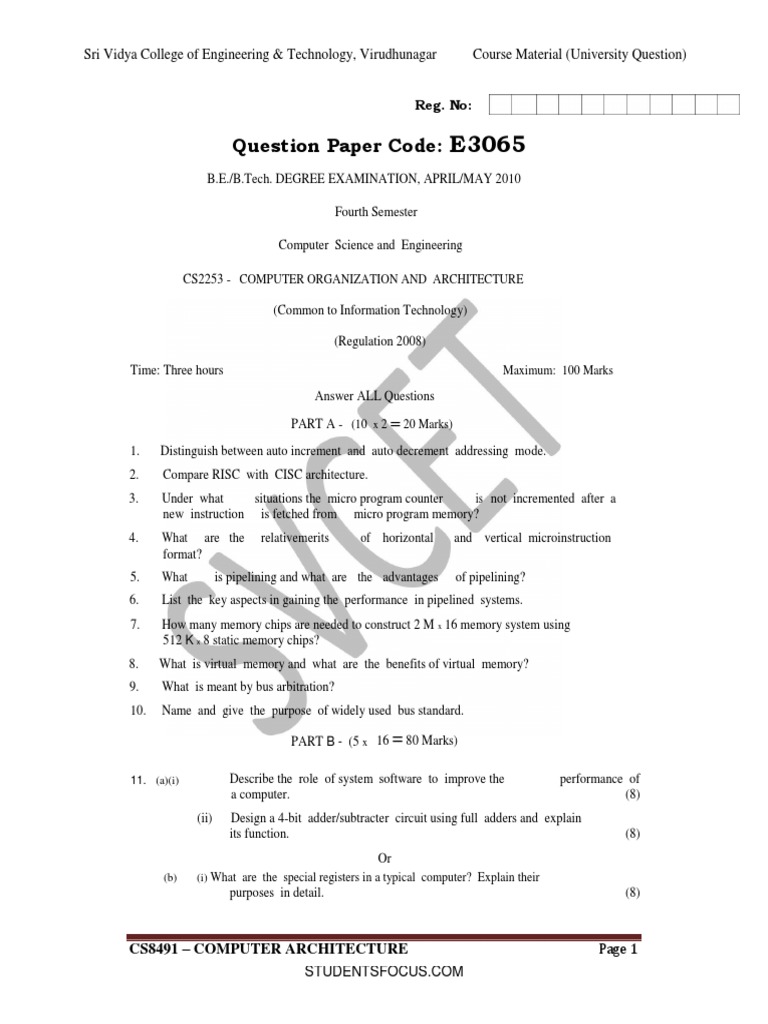 Question Paper Code:: Sri Vidya College of Engineering & Technology ...