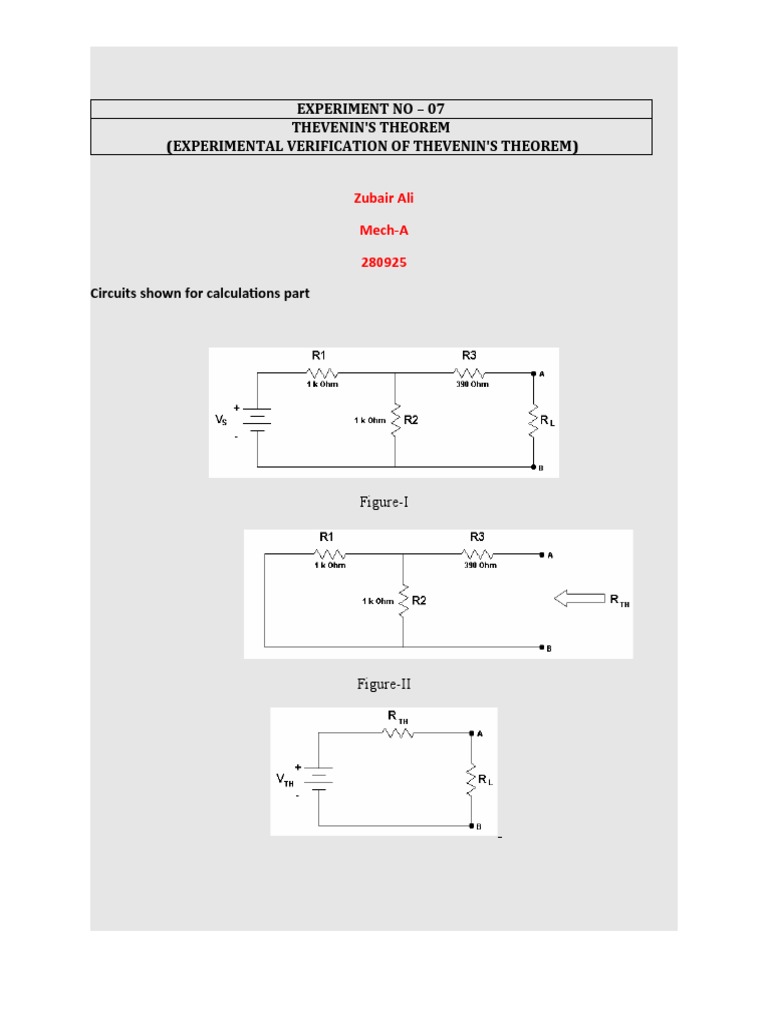 Experiment No - 07 Thevenin'S Theorem (Experimental Verification of ...