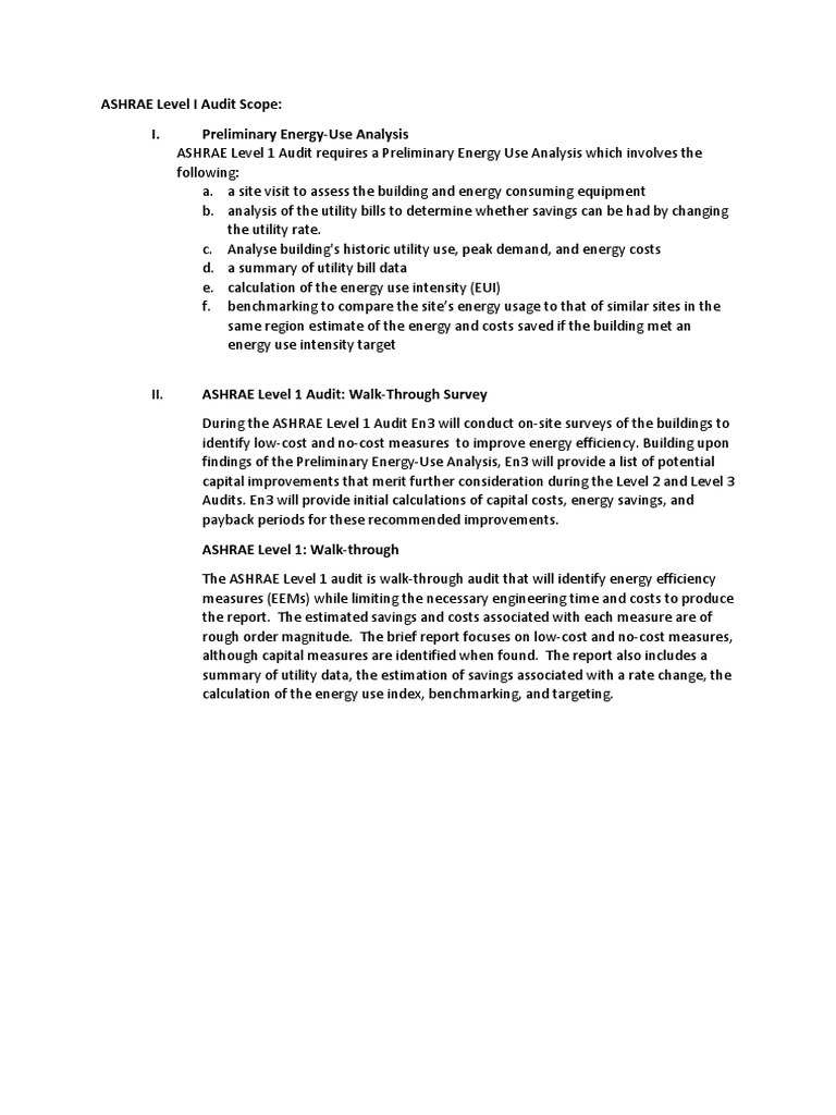 ASHRAE Level I Audit Scope | PDF