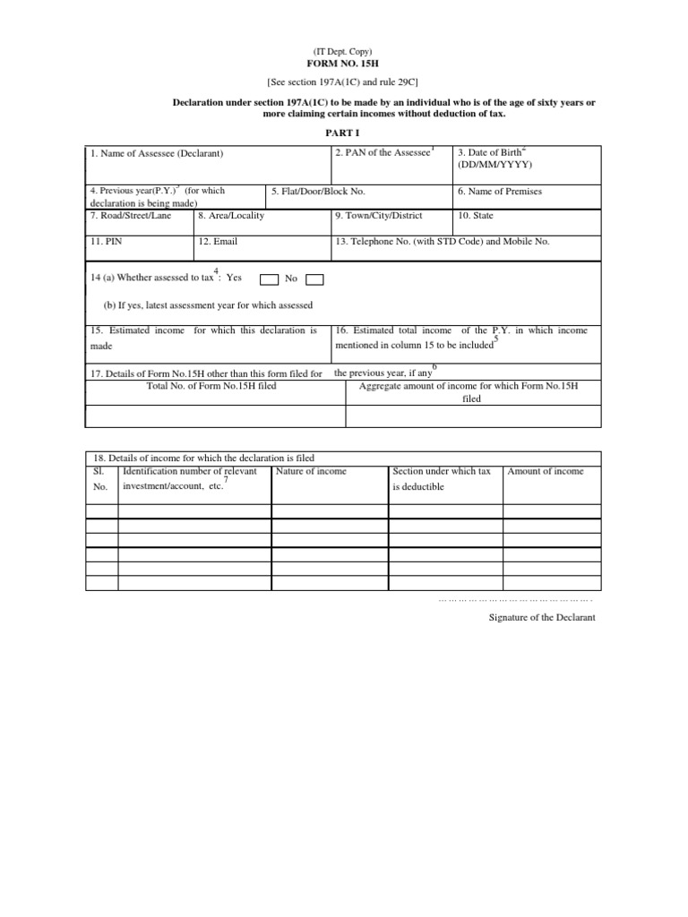 Form No. 15H: (IT Dept. Copy) | PDF | Income Tax | Tax Deduction