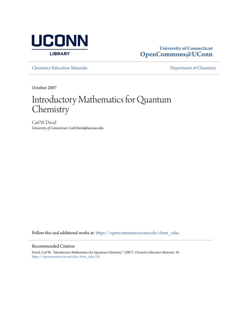 Introductory Mathematics For Quantum Chemistry: Opencommons@Uconn | PDF ...