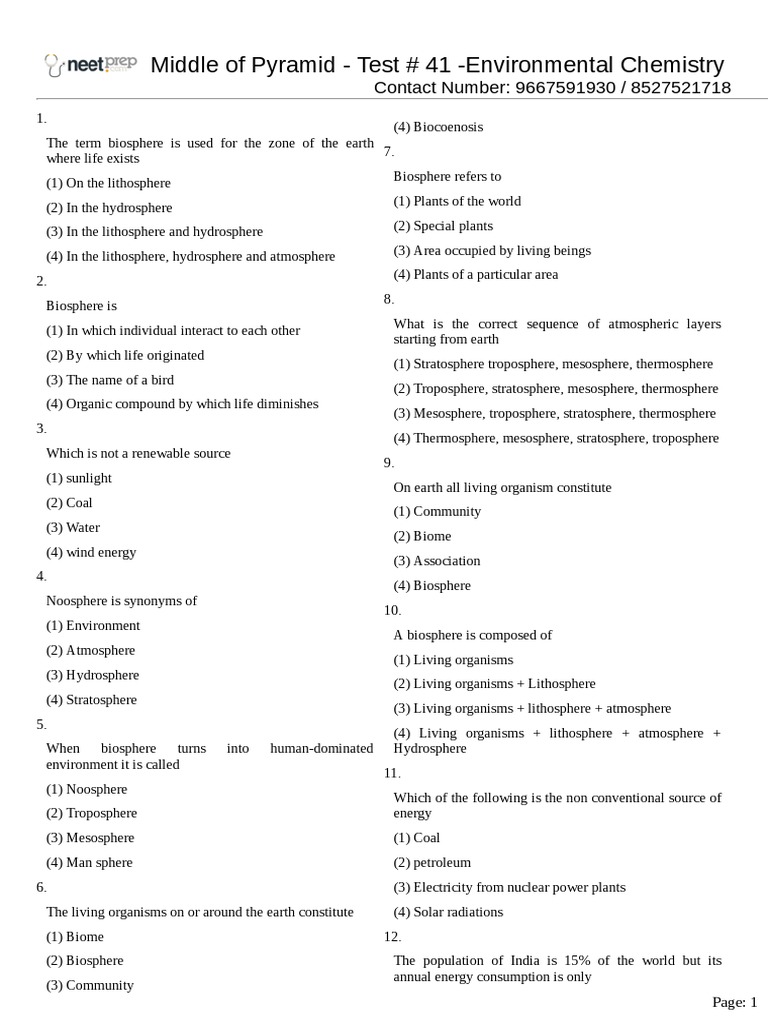 Test 41 - Environmental Chemistry - Middle of Pyramid | PDF | Carbon ...