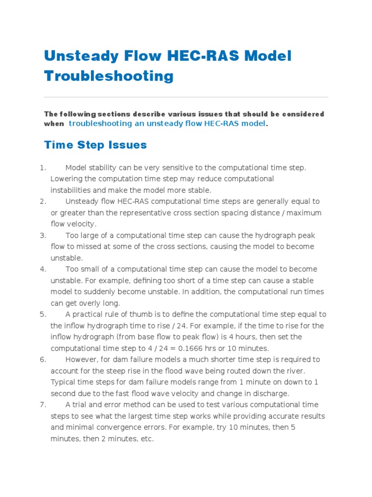 Unsteady Flow HEC Errors | PDF | Fluid Dynamics | Flood