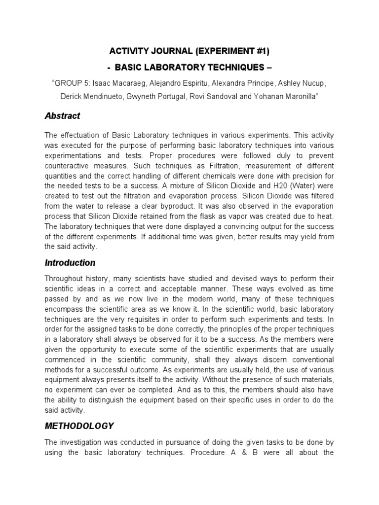 Activity Journal (Experiment #1) | PDF | Filtration | Experiment