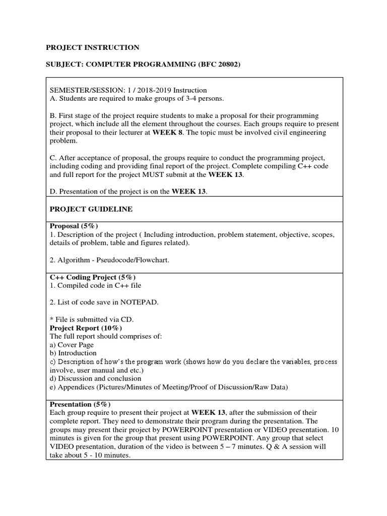 Project Instruction Subject: Computer Programming (BFC 20802) | PDF