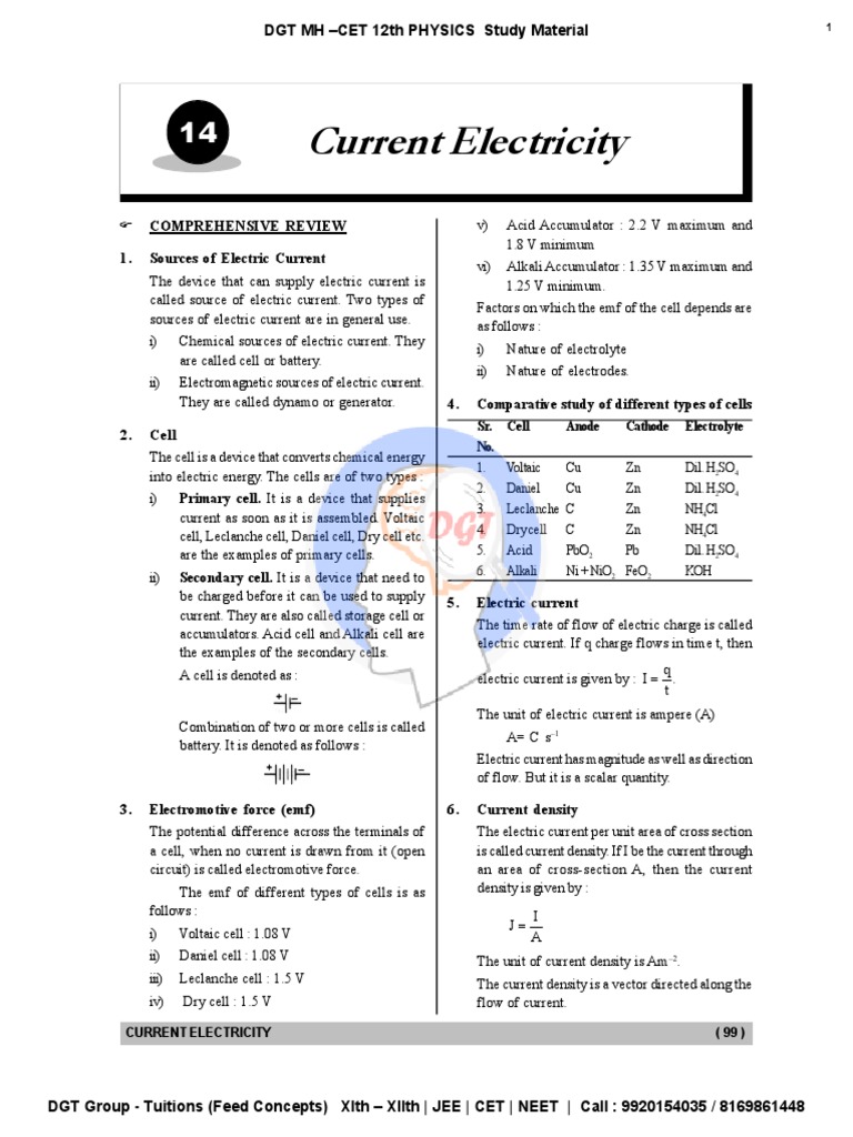 Current Electricity | PDF | Electrical Resistivity And Conductivity | Electrical Resistance And ...