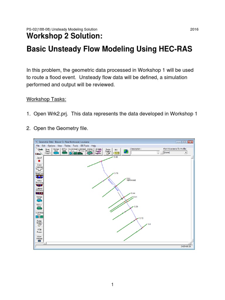 Workshop 2 Solution: Basic Unsteady Flow Modeling Using HEC-RAS | PDF | Microsoft Excel | Simulation